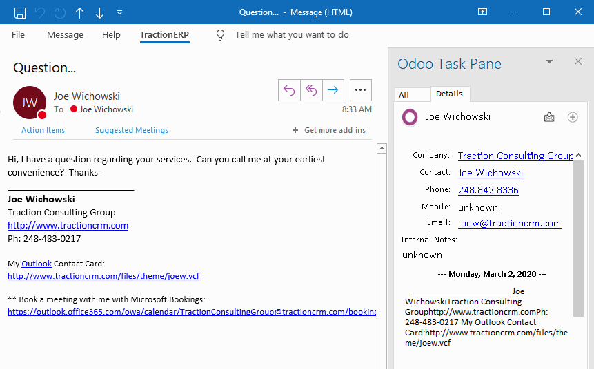 Outlook Add In For Odoo Erp Tractionerp